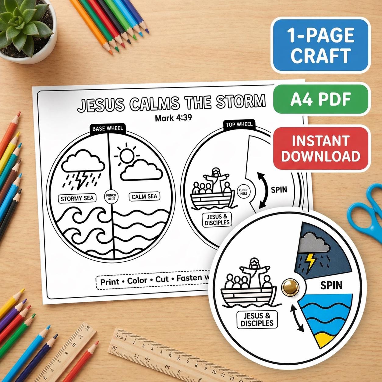 Jesus Calms the Storm Craft Printable | Bible Spinner Activity for Kids ...
