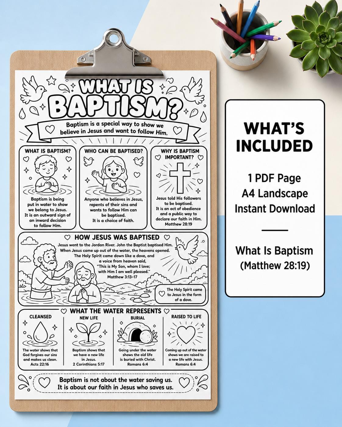 What is Baptism Coloring Page for Kids | Christian Printable Bible ...