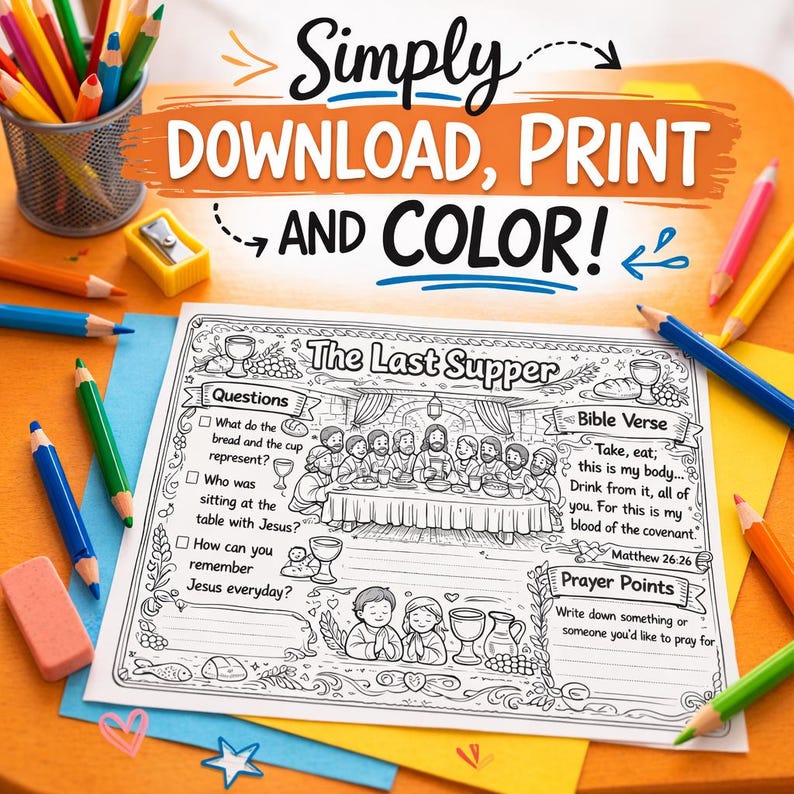 Holy Week , the Last Supper Coloring Page for Kids, Christian Easter ...