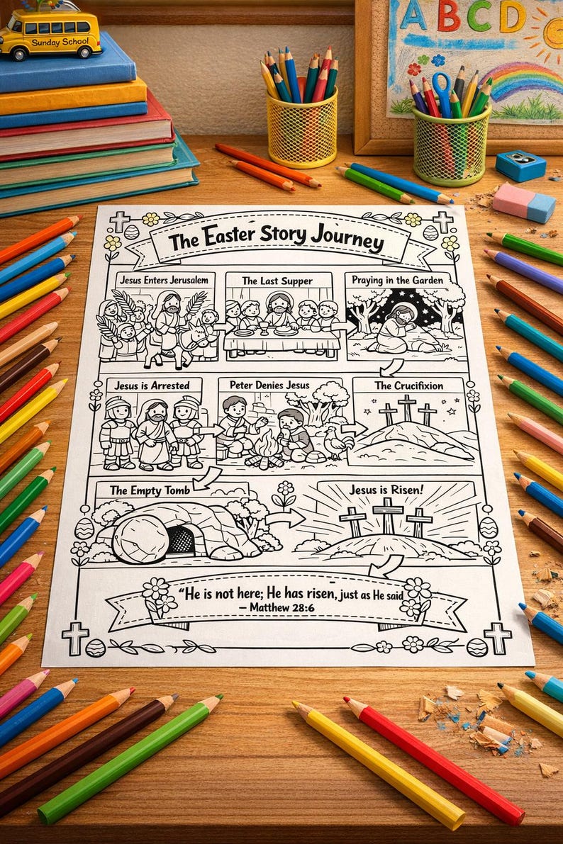 Holy Week Timeline Coloring Page Printable, Easter Bible Story ...