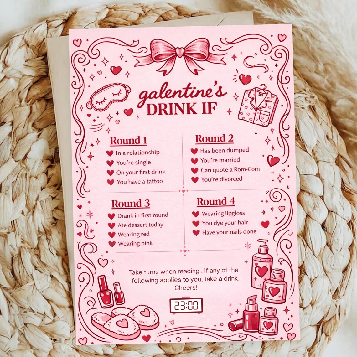 Galentine’s Pajama Party Drink If Game Printable, Girls Night Drinking ...
