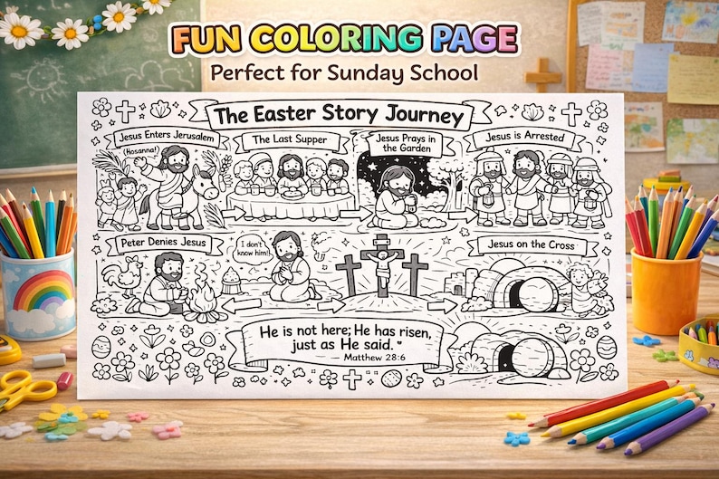 Holy Week Timeline Coloring Page Printable, Easter Bible Story ...