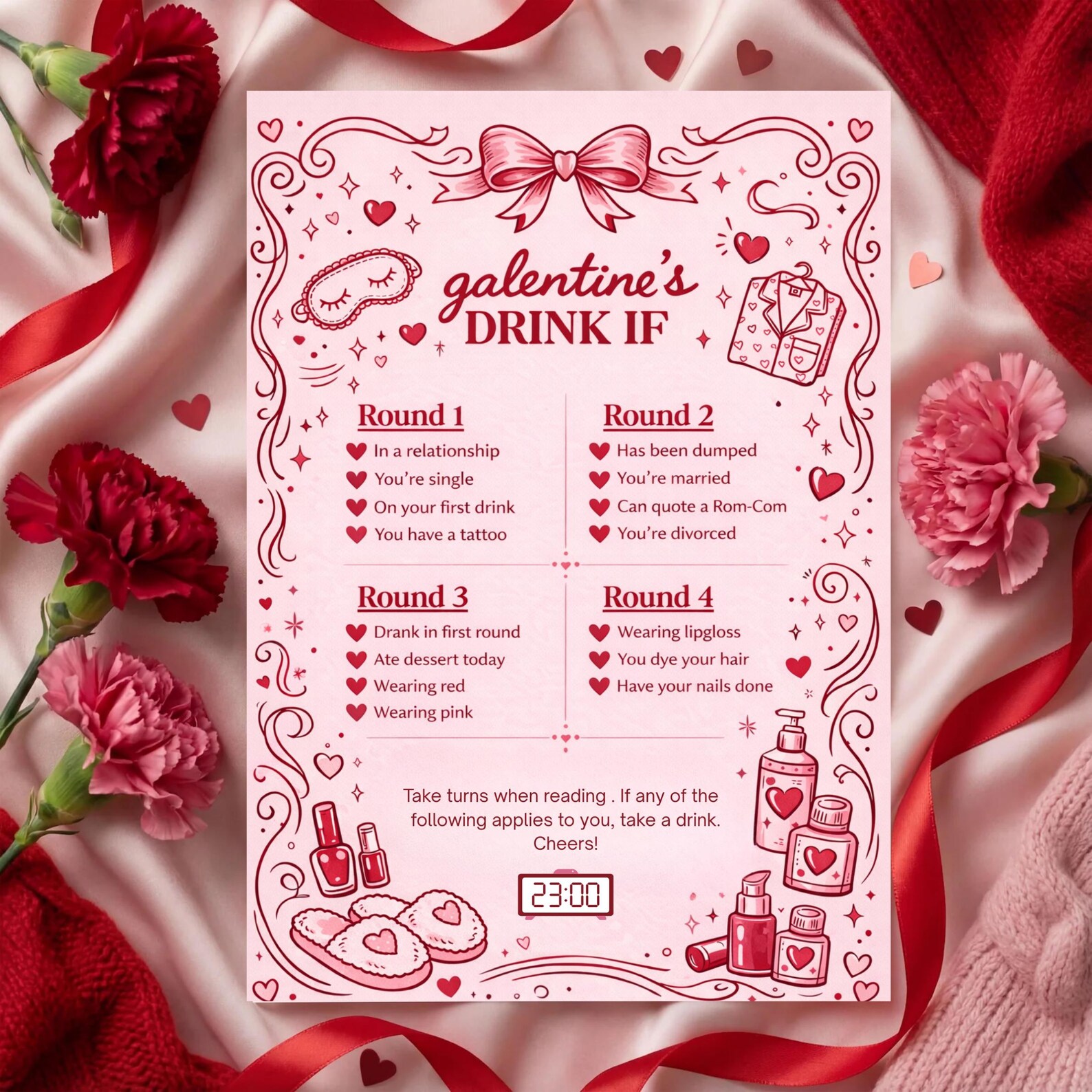 Galentine’s Pajama Party Drink If Game Printable, Girls Night Drinking ...