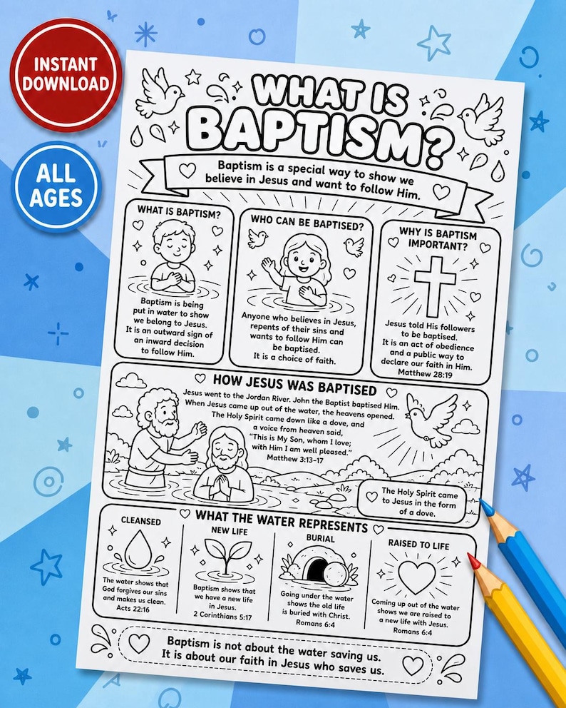 What is Baptism Coloring Page for Kids | Christian Printable Bible ...