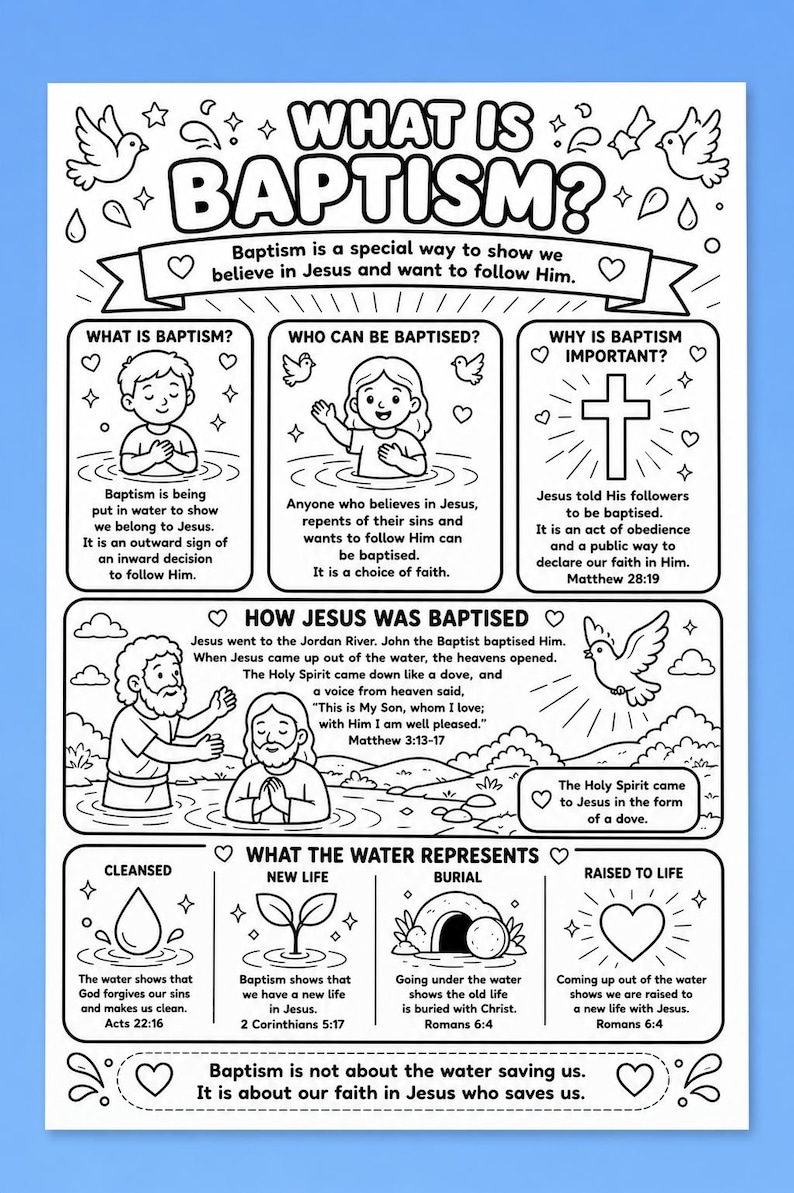 What is Baptism Coloring Page for Kids | Christian Printable Bible ...