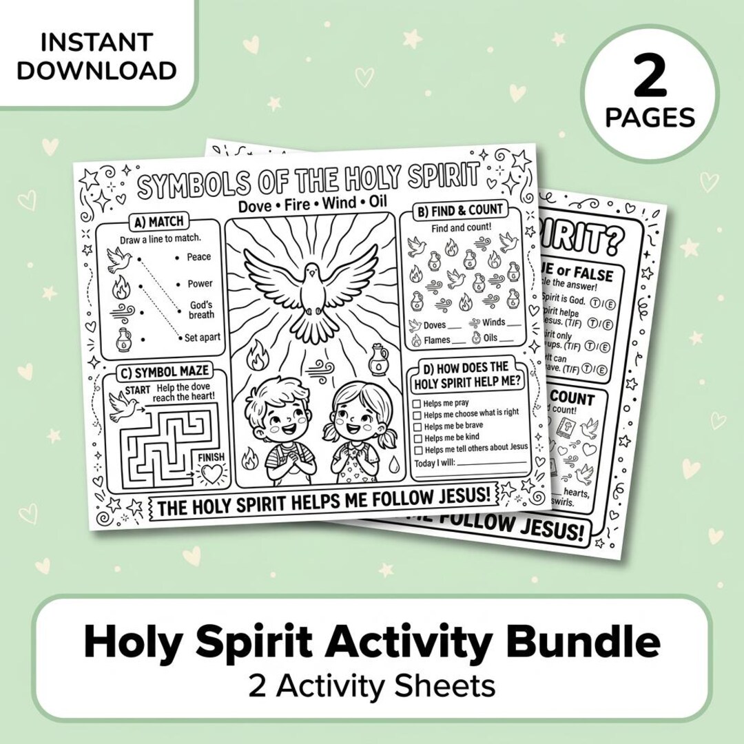 Symbols of the Holy Spirit Coloring Page | Christian Printable for Kids ...