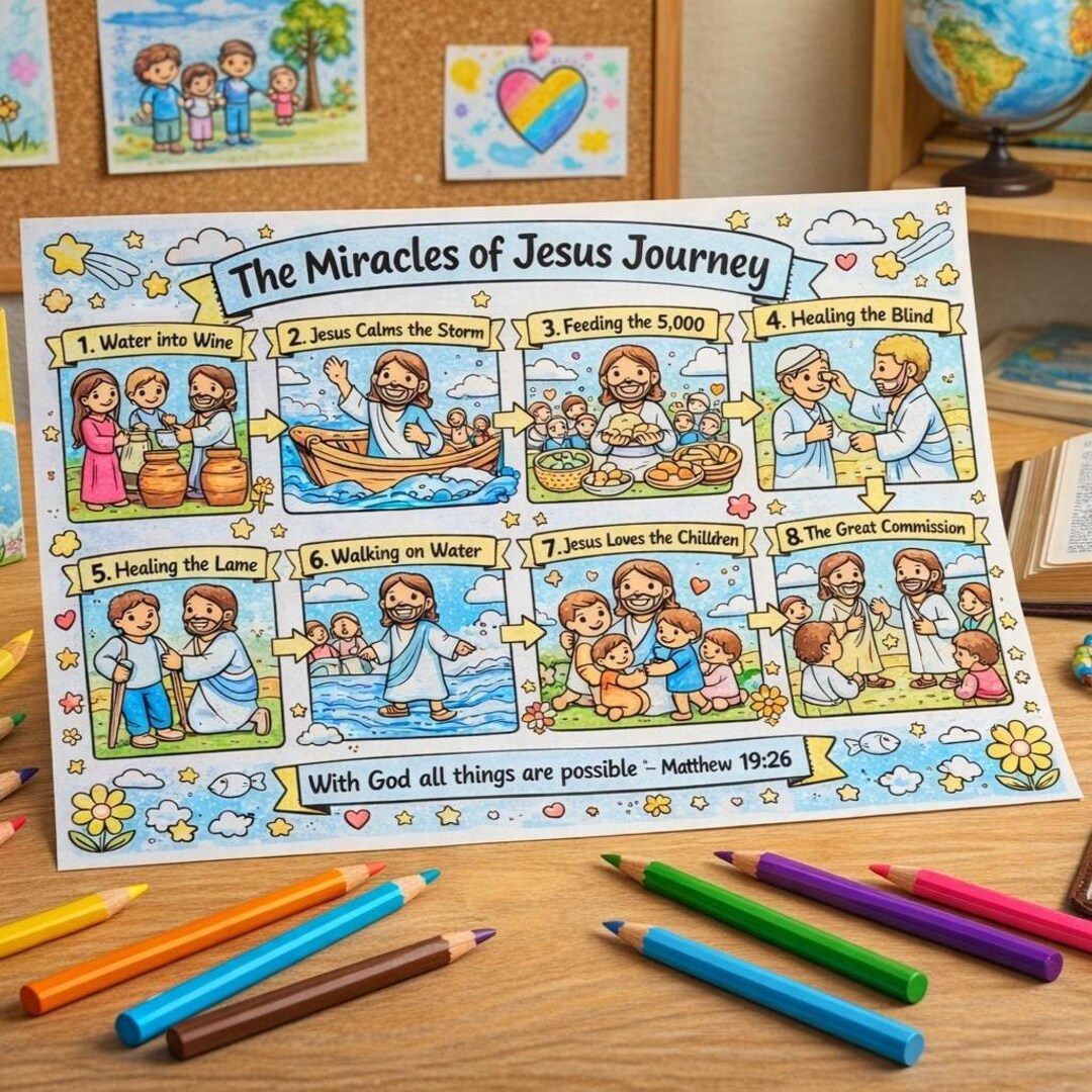 Jesus Miracles Coloring Page Printable, Bible Story Activity for Kids ...