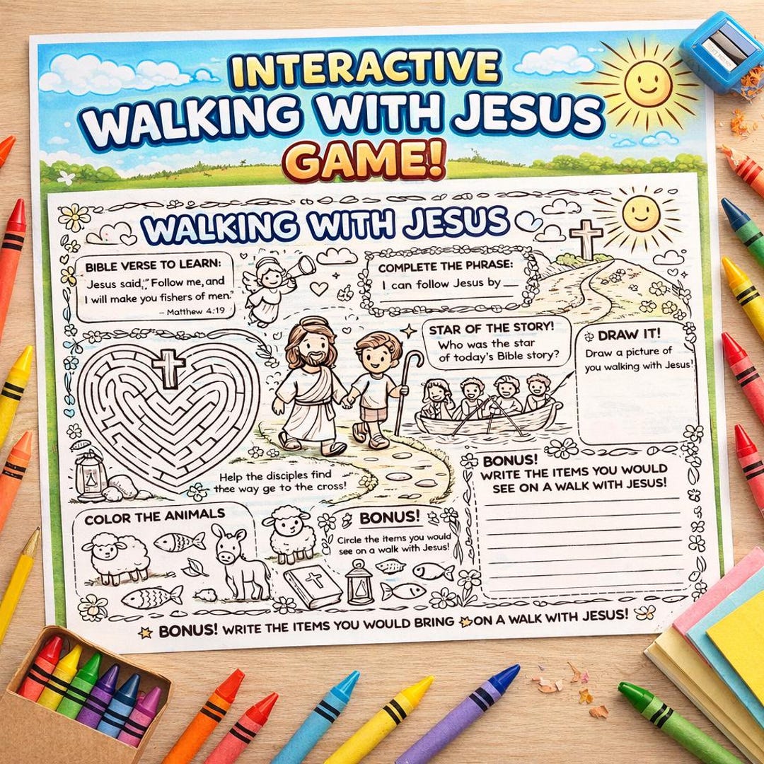 Walking With Jesus Activity Sheet | Printable Bible Game for Kids ...