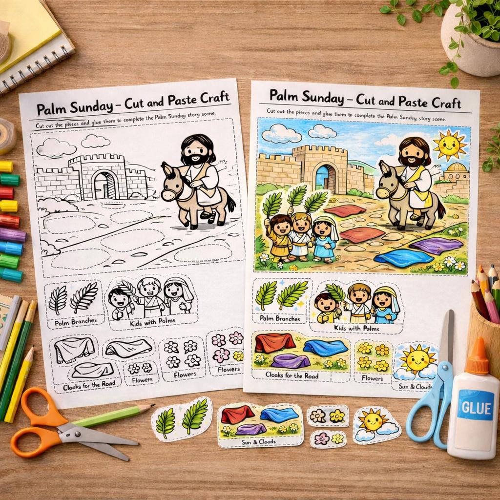 Palm Sunday Cut and Paste Craft + Coloring Page, Holy Week Activity for ...