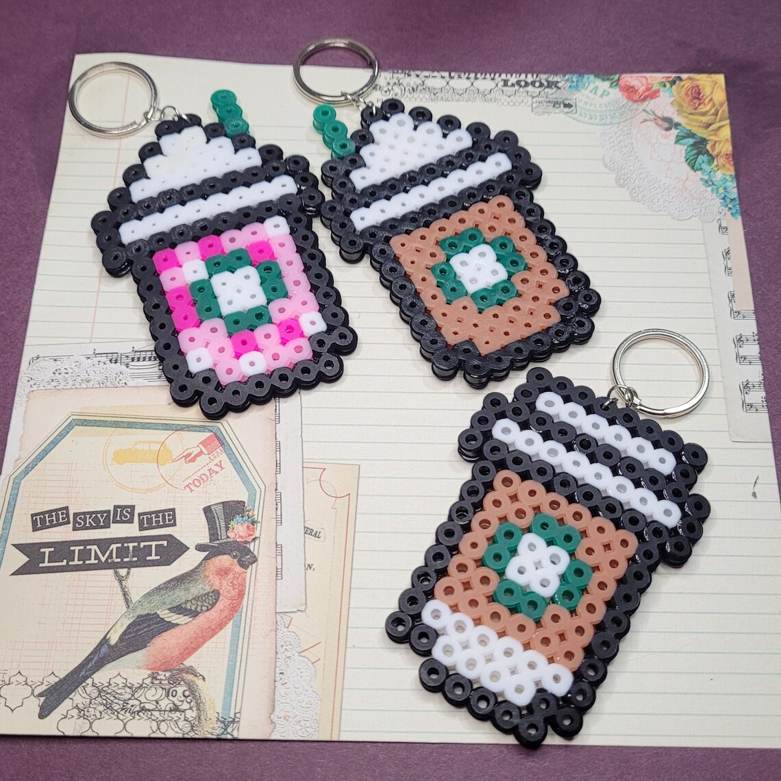 Coffee Cup Zipper Perler Kandi Keychain for Your Bag Purse or Thermos ...