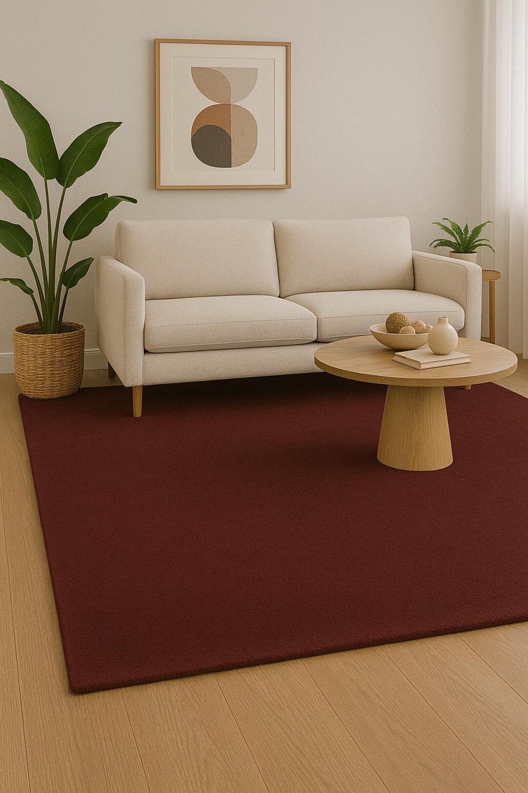 Hand Tufted Wool Rug: Modern Minimalist Wine Red Carpet - Etsy