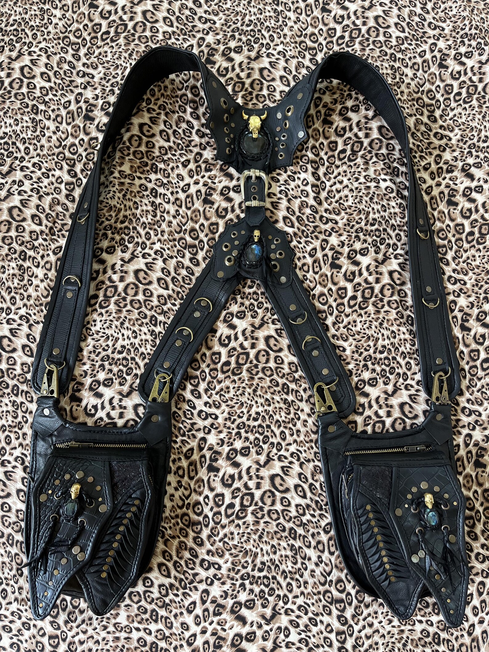 Leather Holster Bag With Crystals and Brass for Festivals | Burning Man ...
