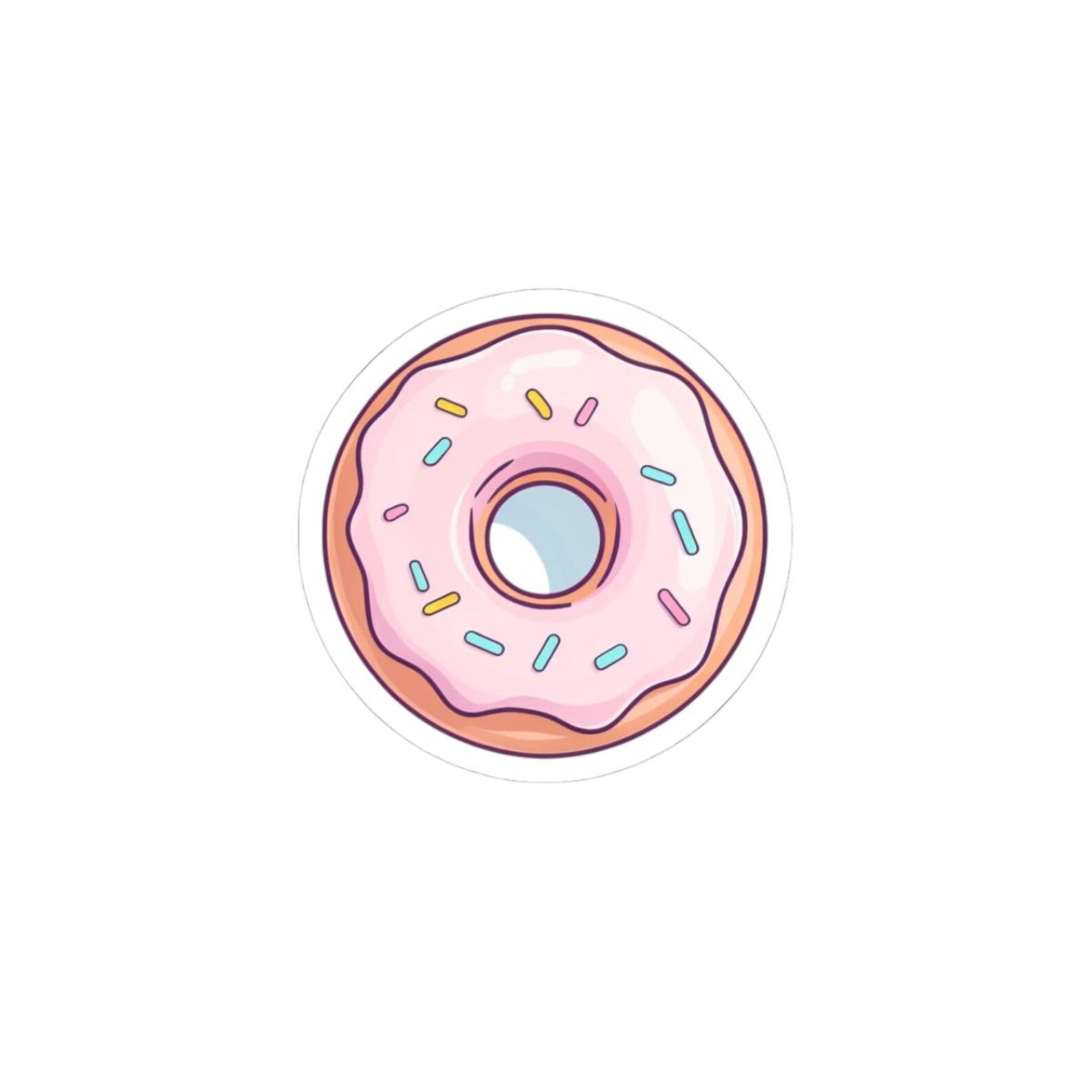Cute Donut Sticker , Kawaii Pink Frosted Doughnut With Sprinkles , Food ...