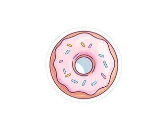 Cute Donut Sticker , Kawaii Pink Frosted Doughnut With Sprinkles , Food ...