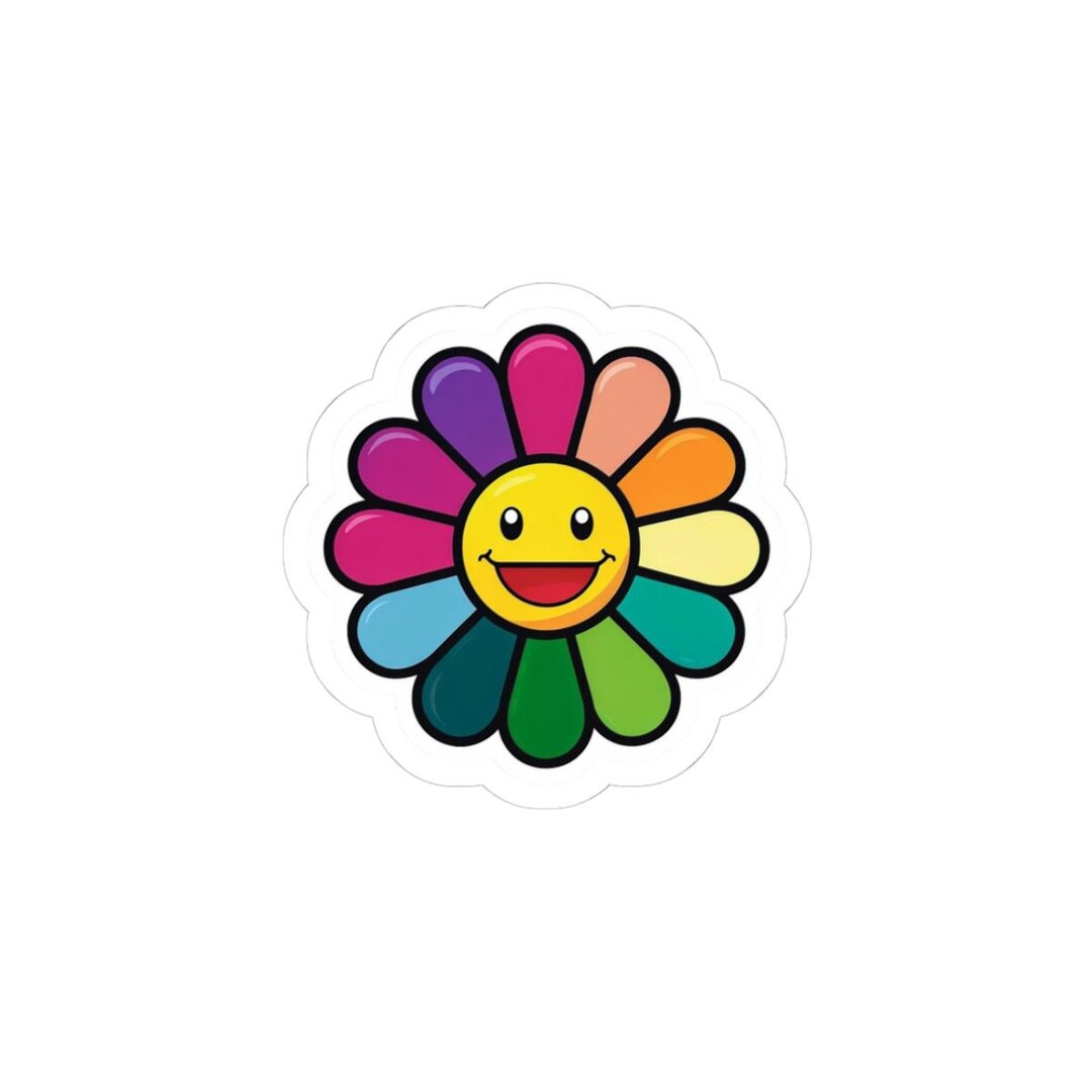 Smiley Flower Sticker: Colorful Floral Decal for Laptop, Planner - Etsy