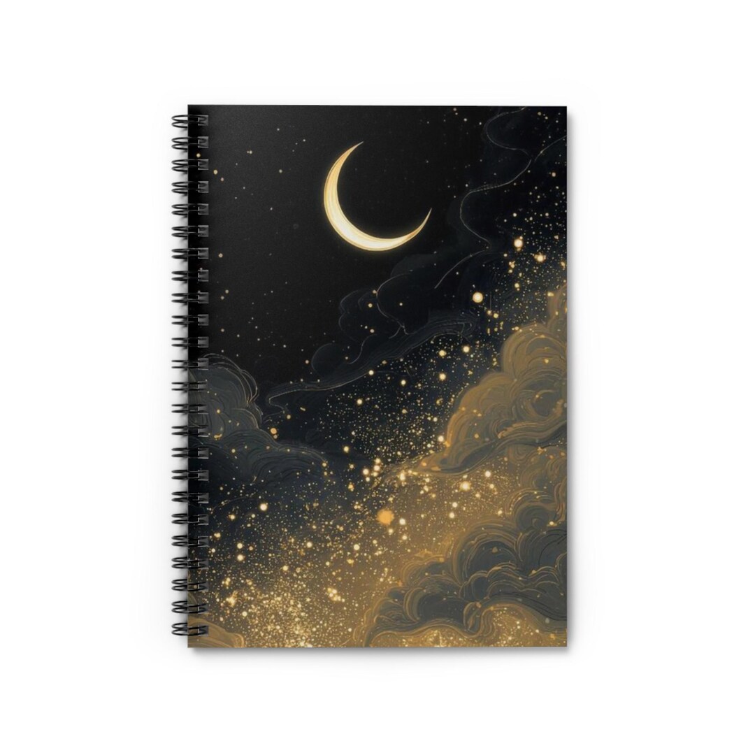 Golden Crescent Moon Journal | Dreamy Celestial Notebook - Etsy