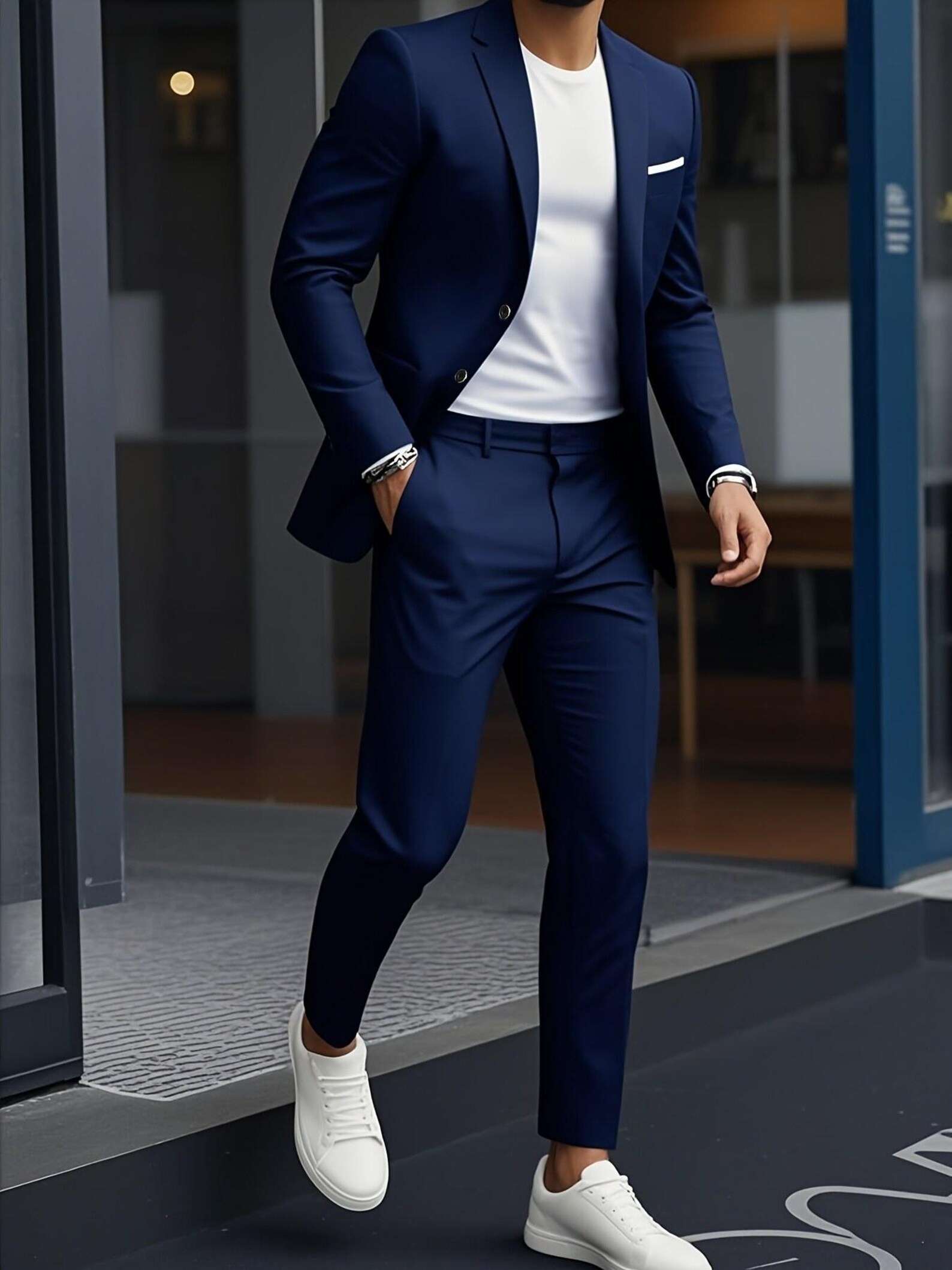 Custom Made Slim Fit Navy Blue Suit: 2-piece Formal Wear - Etsy