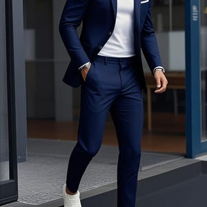Custom Made Slim Fit Navy Blue Suit: 2-piece Formal Wear - Etsy