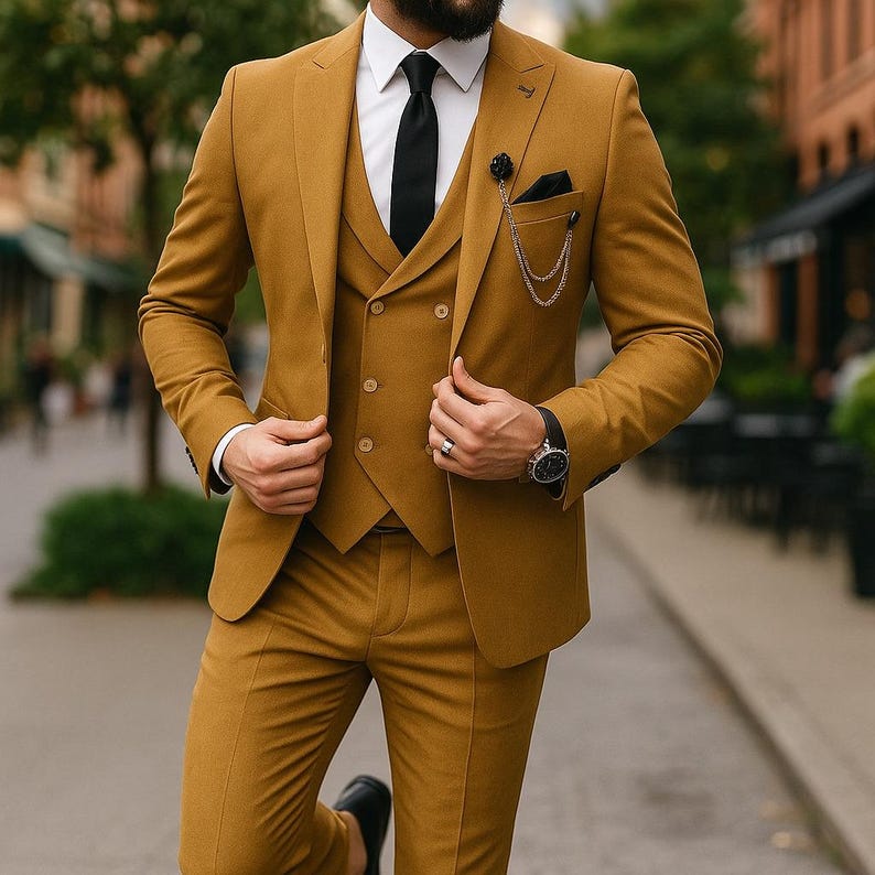 Custom Made Mustard Slim Fit 3-piece Suit: Men's Wedding Attire Groom ...