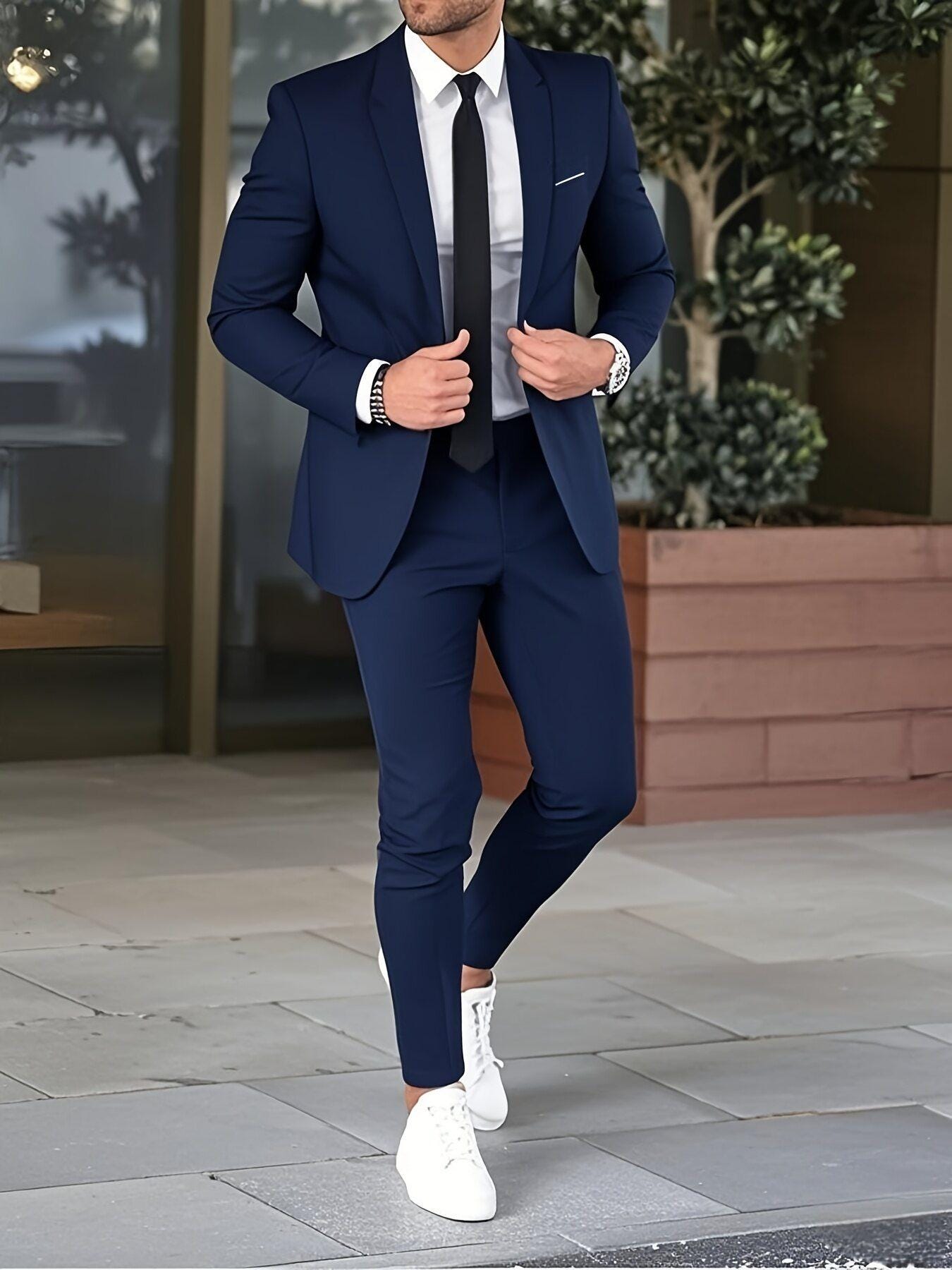 Custom Made Slim Fit Navy Blue Suit: 2-piece Formal Wear - Etsy