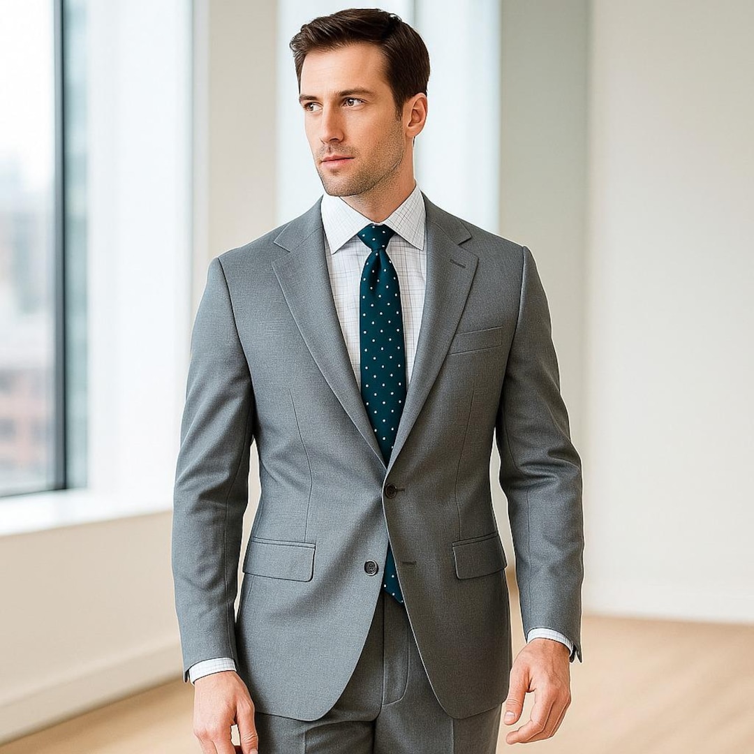 Custom Made Slim Fit Grey Suit: 2-piece Classic Business Attire Groom ...