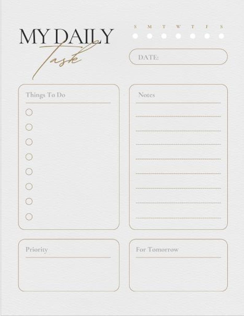 Daily Task Keeper | Minimalist Printable Planner | Digital Daily ...