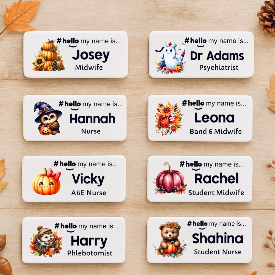 NHS Name Badge Personalised Autumn Themed: Acrylic Magnetic ID Tag for ...
