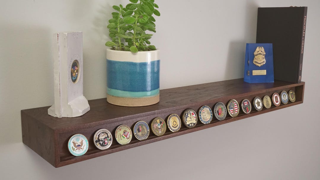 Challenge Coin Display Shelf Floating Wooden Shelf for Military, Police ...