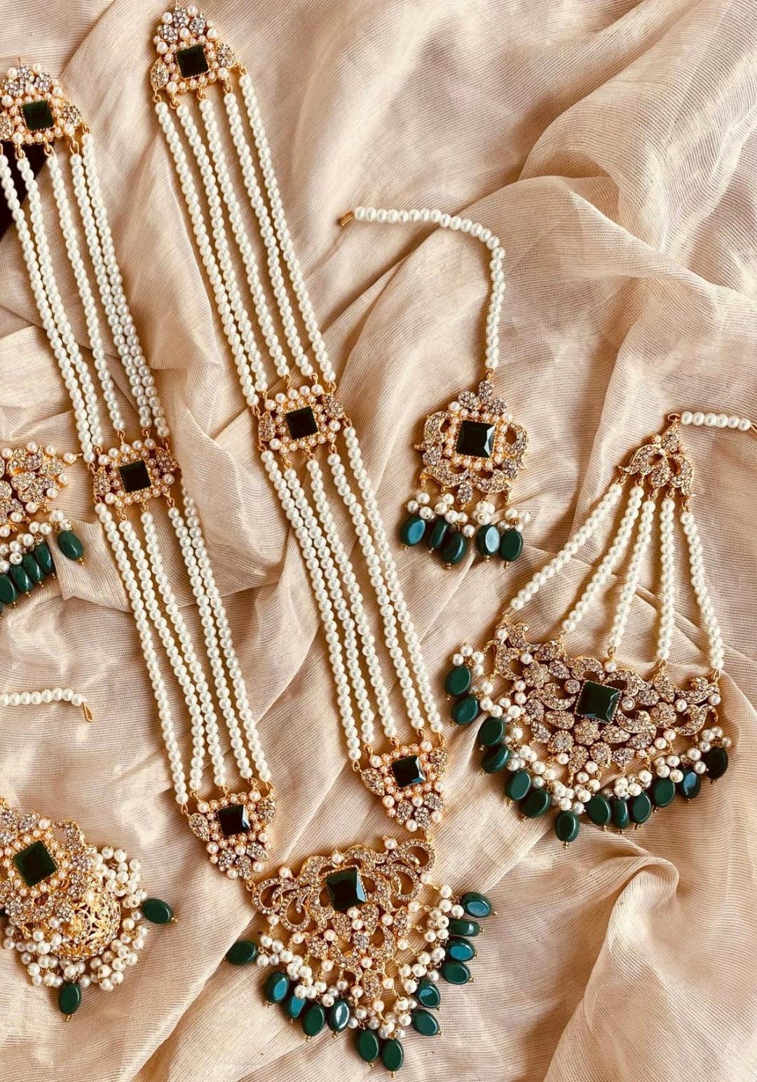 Precious Green Stone Mala Set Pakistani Bridal Jewelry Set - Etsy