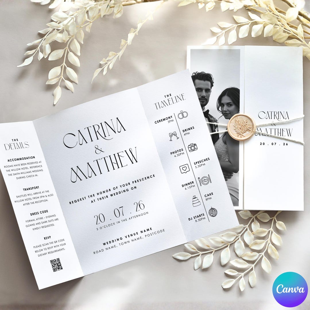 Trifold Wedding Invitation Template Gate Fold Wedding Invite Canva ...