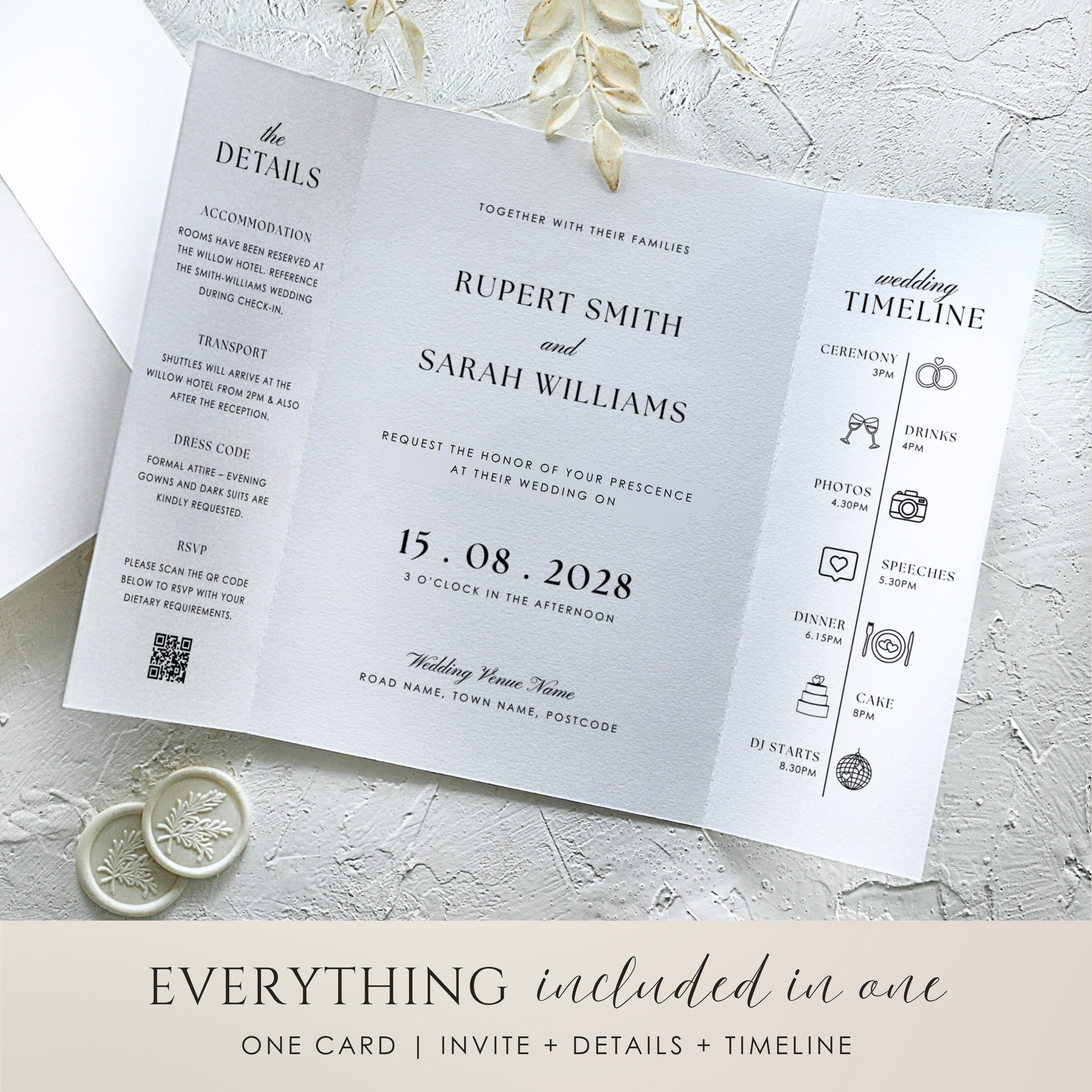Wedding Invitation Gatefold Elegant Folded Wedding Invite Trifold ...
