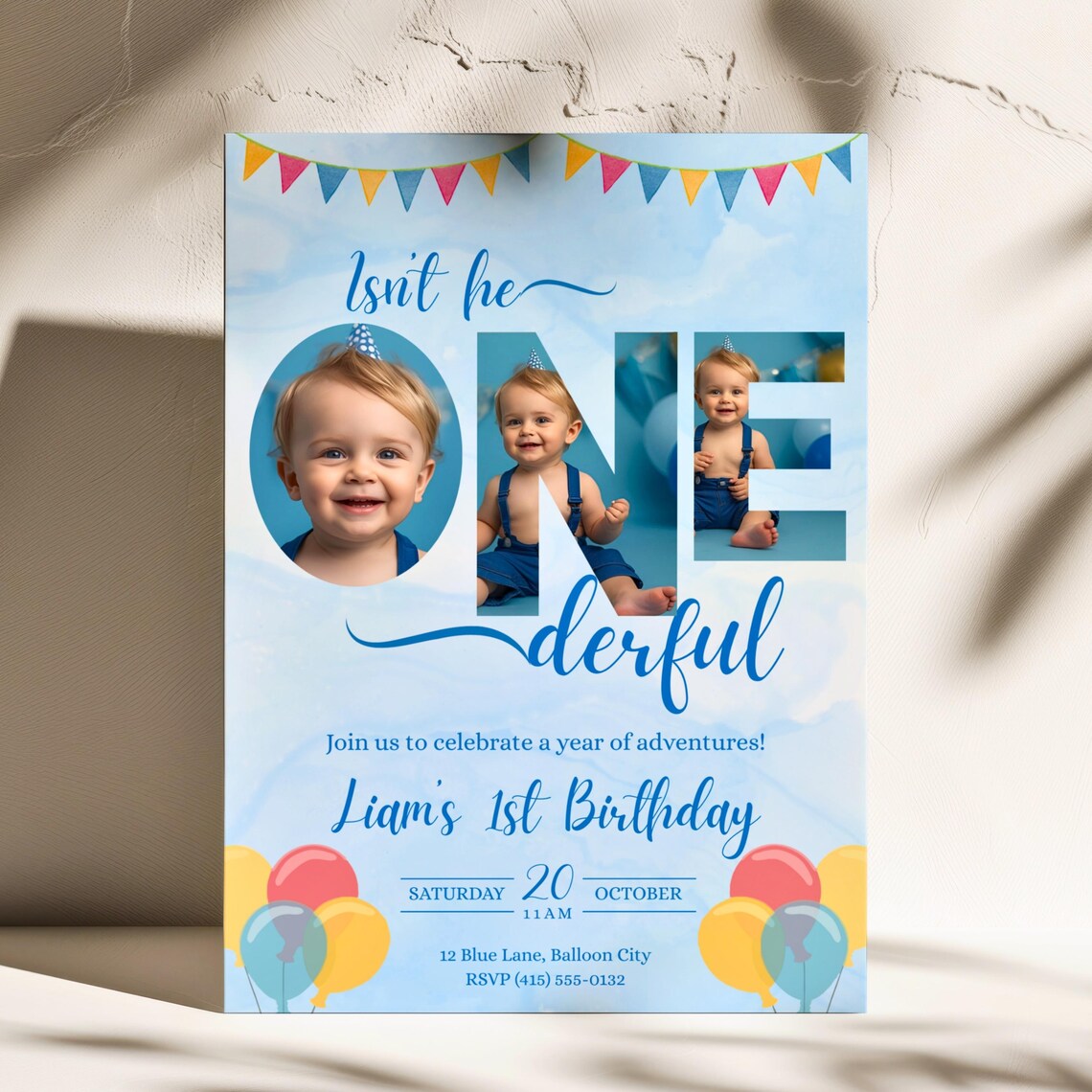 Boy 1st Birthday Invitation Editable Canva Kids First Birthday Party ...