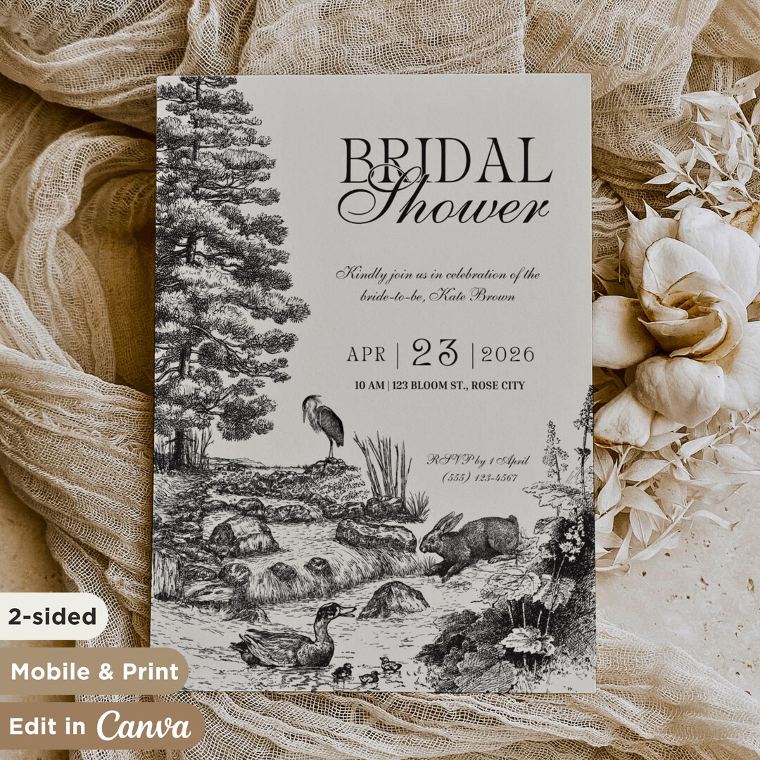 Editable Bridal Shower Invite Template Illustrated Woodland Fairytale ...