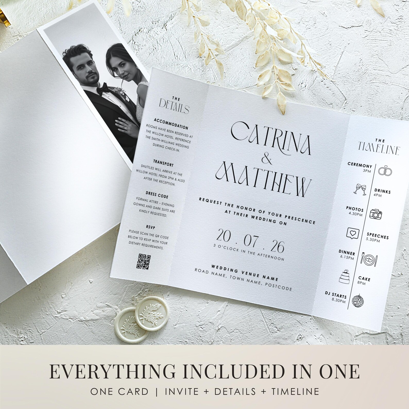 Trifold Wedding Invitation Template Gate Fold Wedding Invite Canva ...