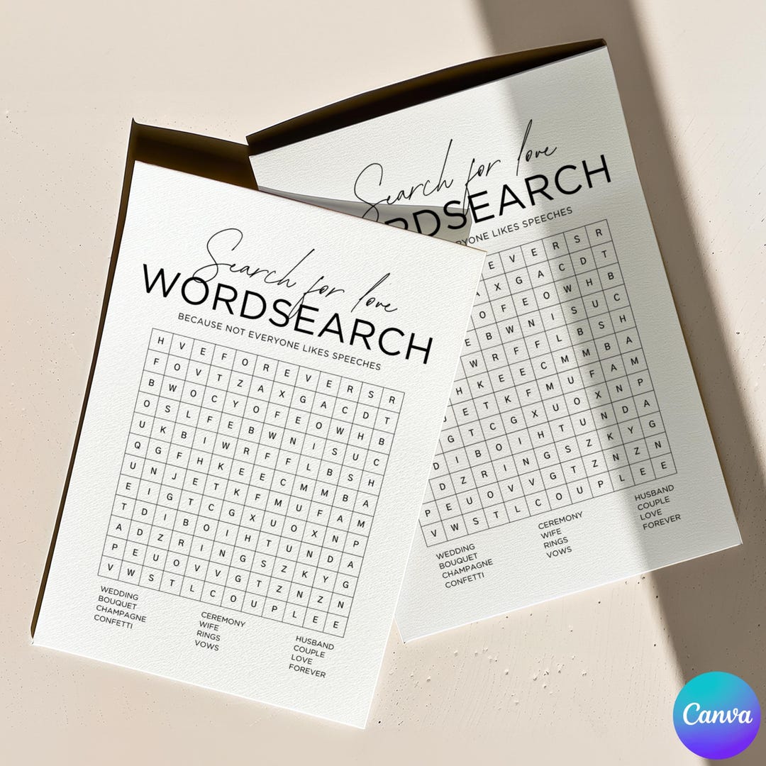 Wedding Word Search Printable Word Search Puzzle Wedding Reception Game ...
