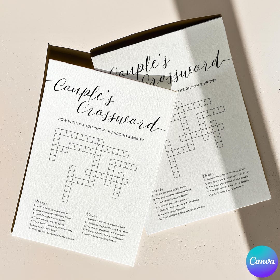 Couples Crossword Puzzle Canva Template Wedding Crossword Download ...