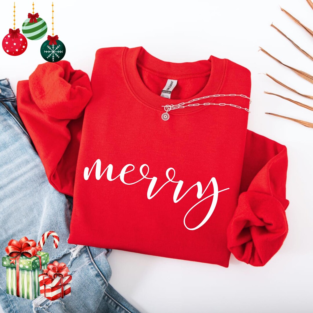 Merry Sweatshirt | Christmas Sweatshirt, Cozy Holiday Crewneck, Festive ...