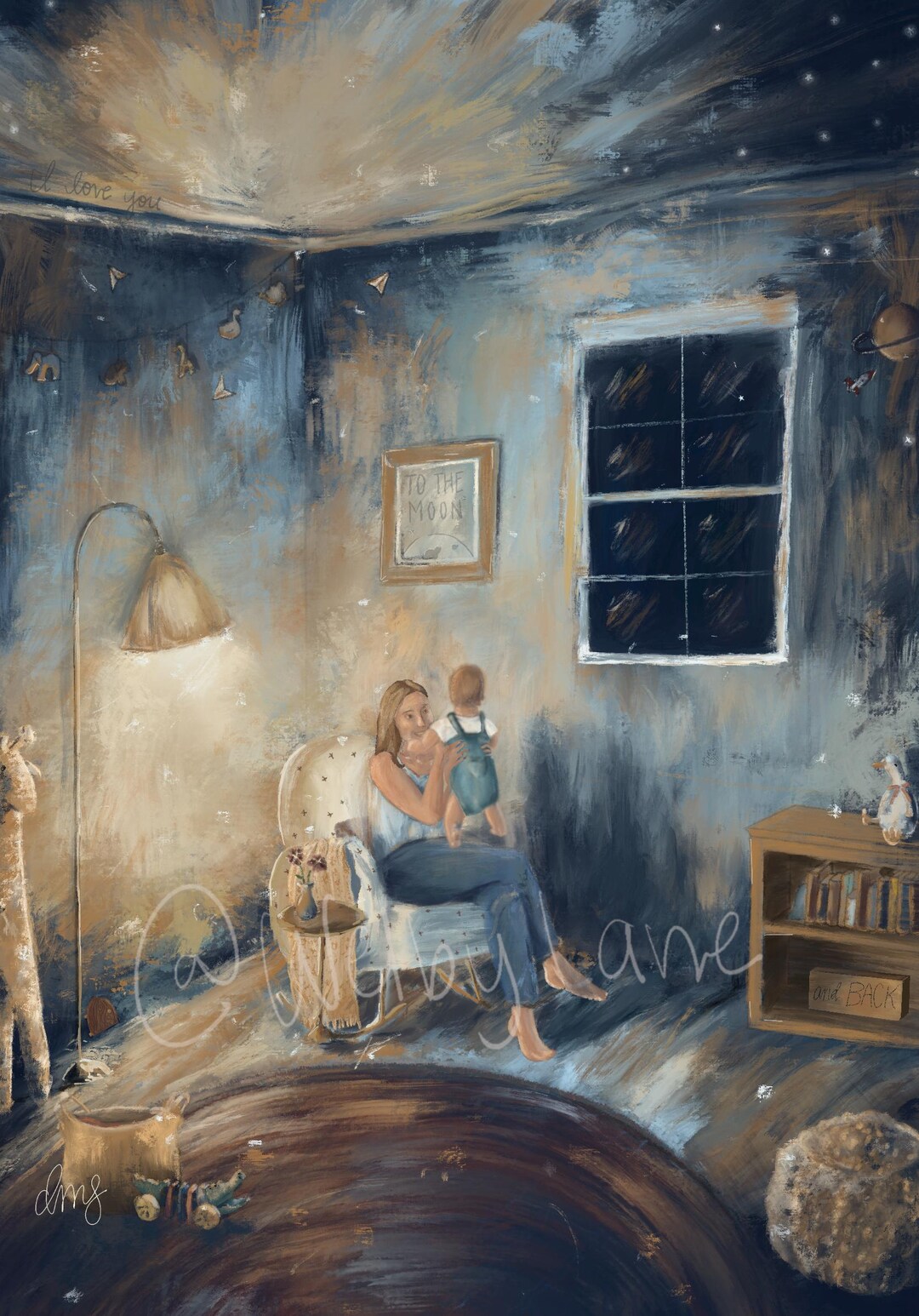 CUSTOMIZABLE Storybook Style Art, Nursery Art, Mother and Child, "to ...