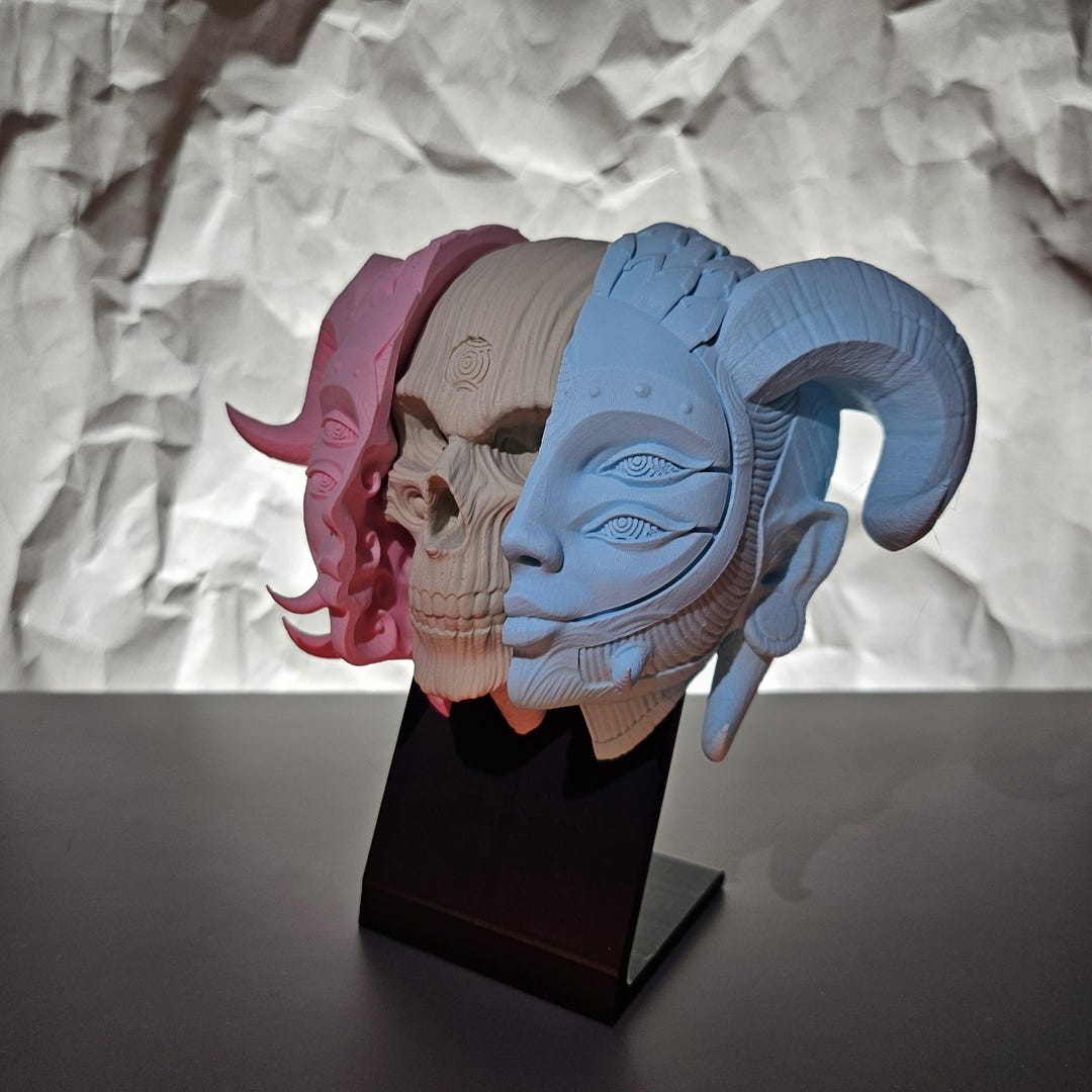 3D Printed Hellequin Horned Death Mask – Fantasy Decor Figurine - Etsy