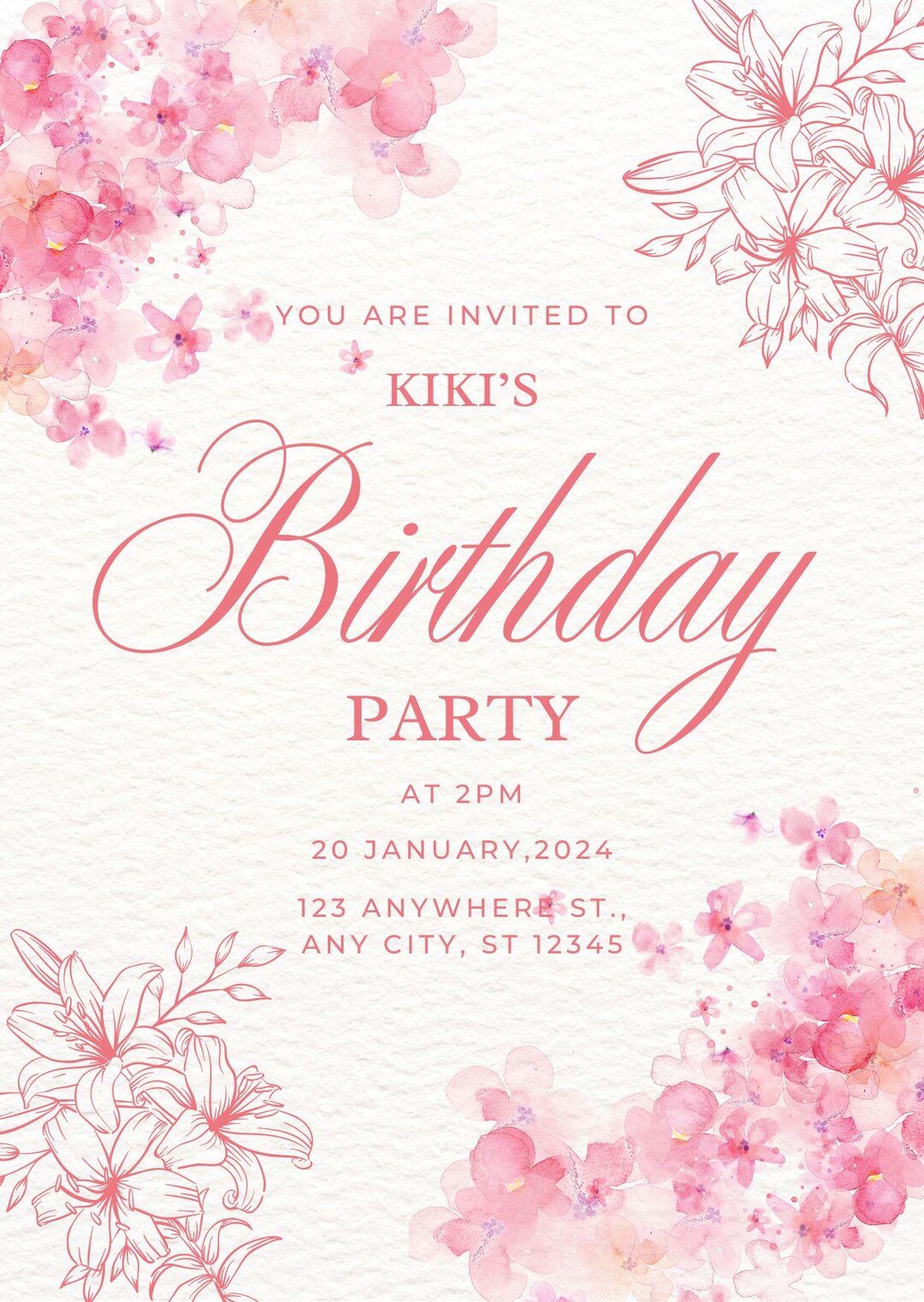 Pink Floral Birthday Invitation - Etsy