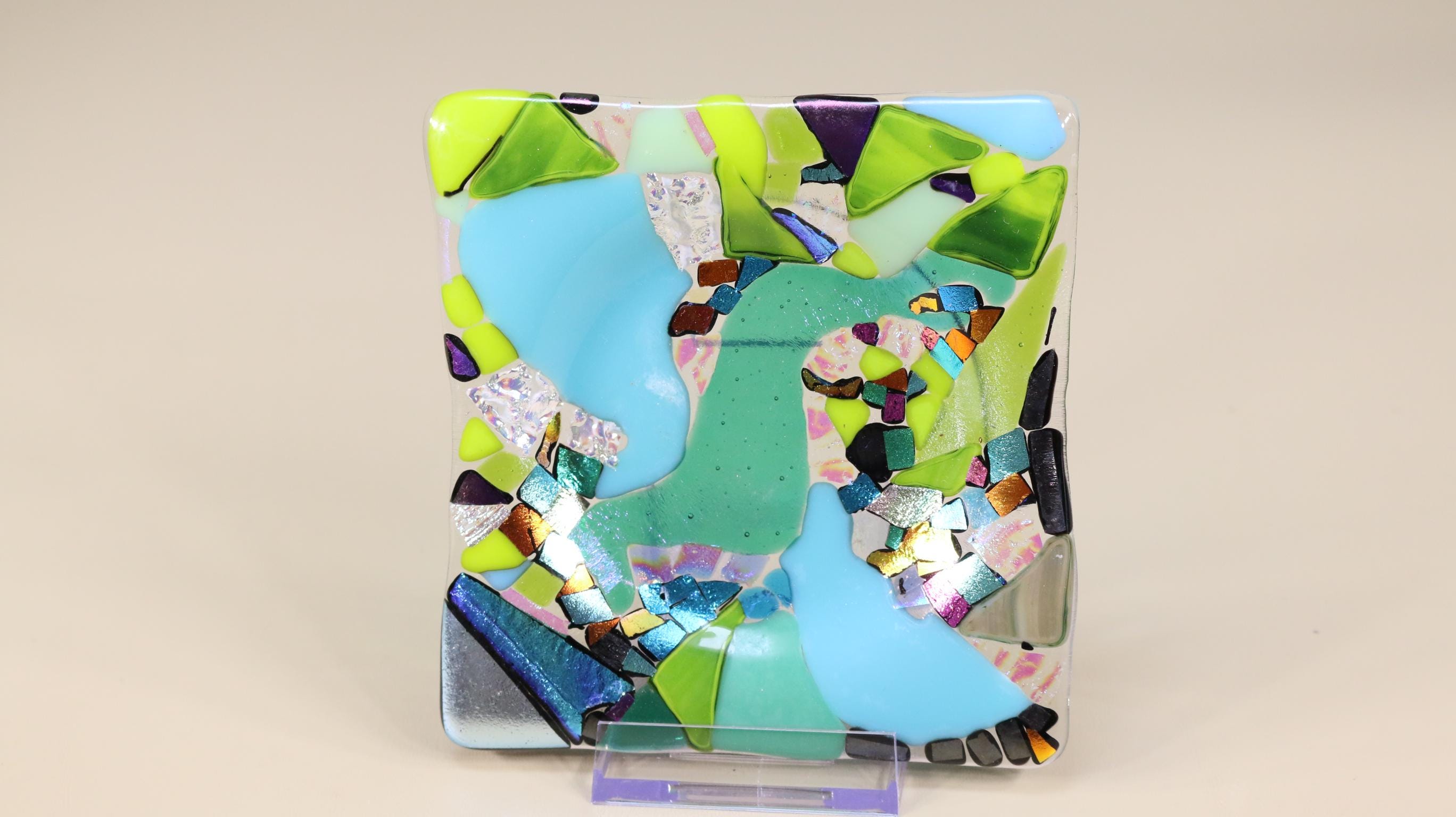 Fused Glass Small Square Dish/coaster With Dichroic Glass. - Etsy