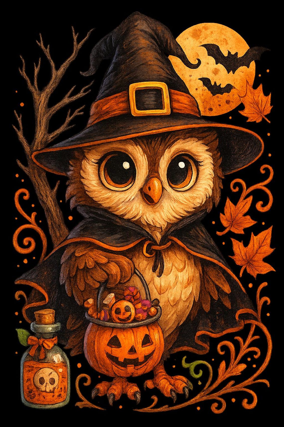 Halloween Witch Owl Clipart | Pumpkin Candy Bucket | Digital Download ...