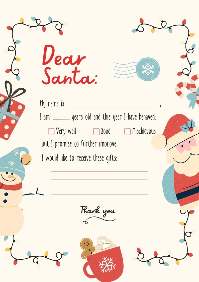 Letter to Santa | Cute Red Kids Christmas Stationery | Santa Letter ...