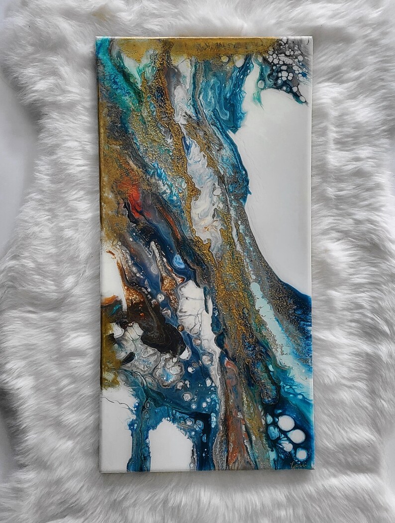 Gilded Acrylic Fluid Art Painting | Modern Metallic Home Gift - Etsy