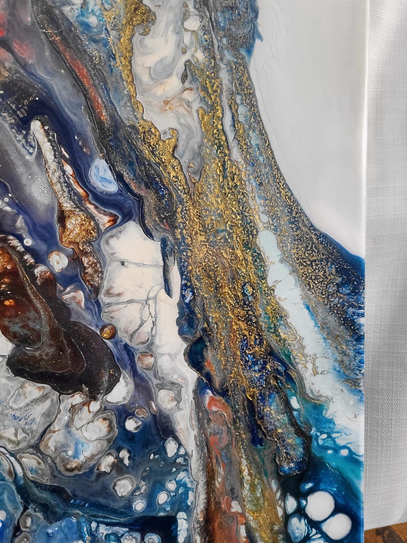Gilded Acrylic Fluid Art Painting | Modern Metallic Home Gift - Etsy