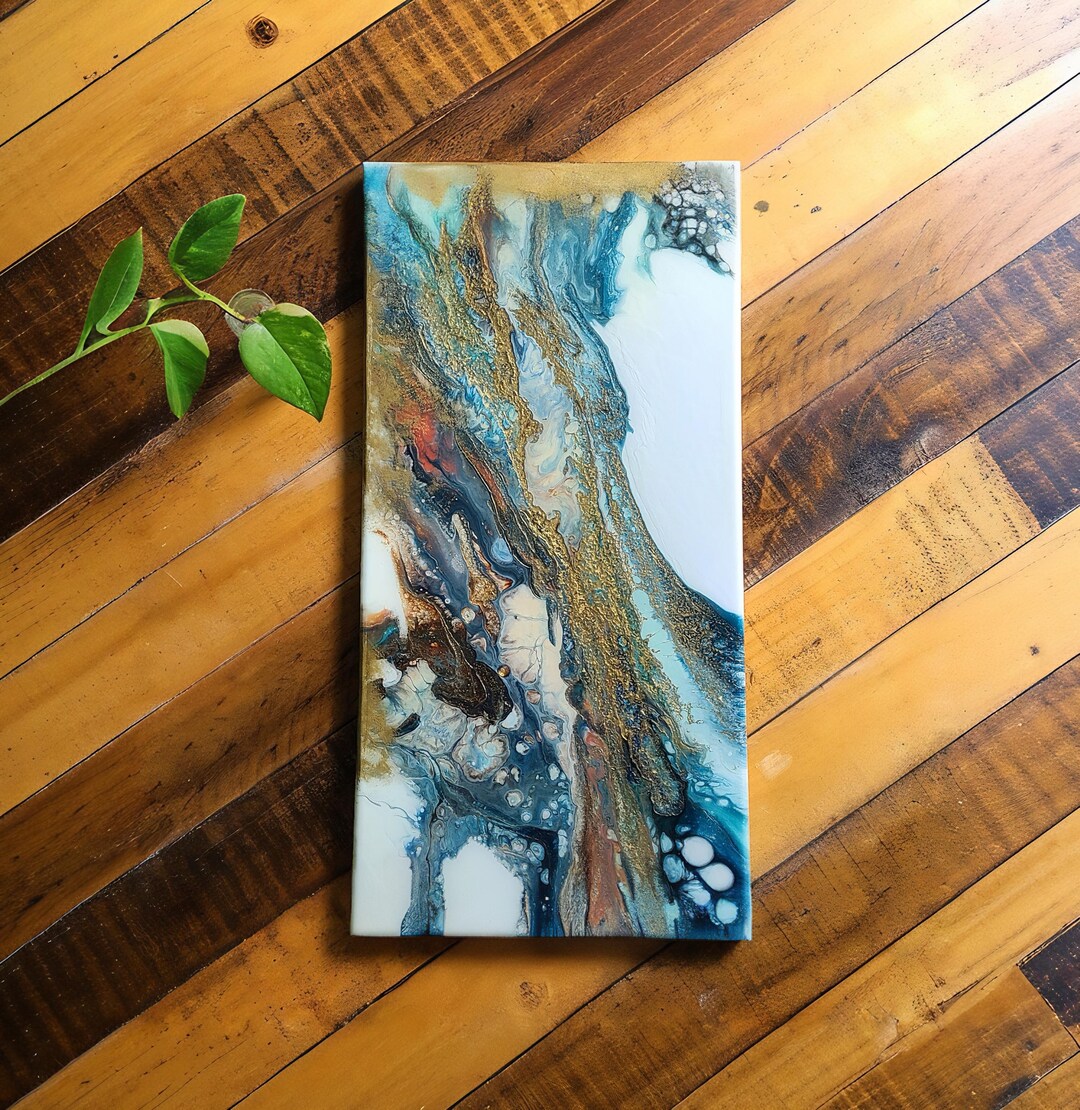 Gilded Acrylic Fluid Art Painting | Modern Metallic Home Gift - Etsy