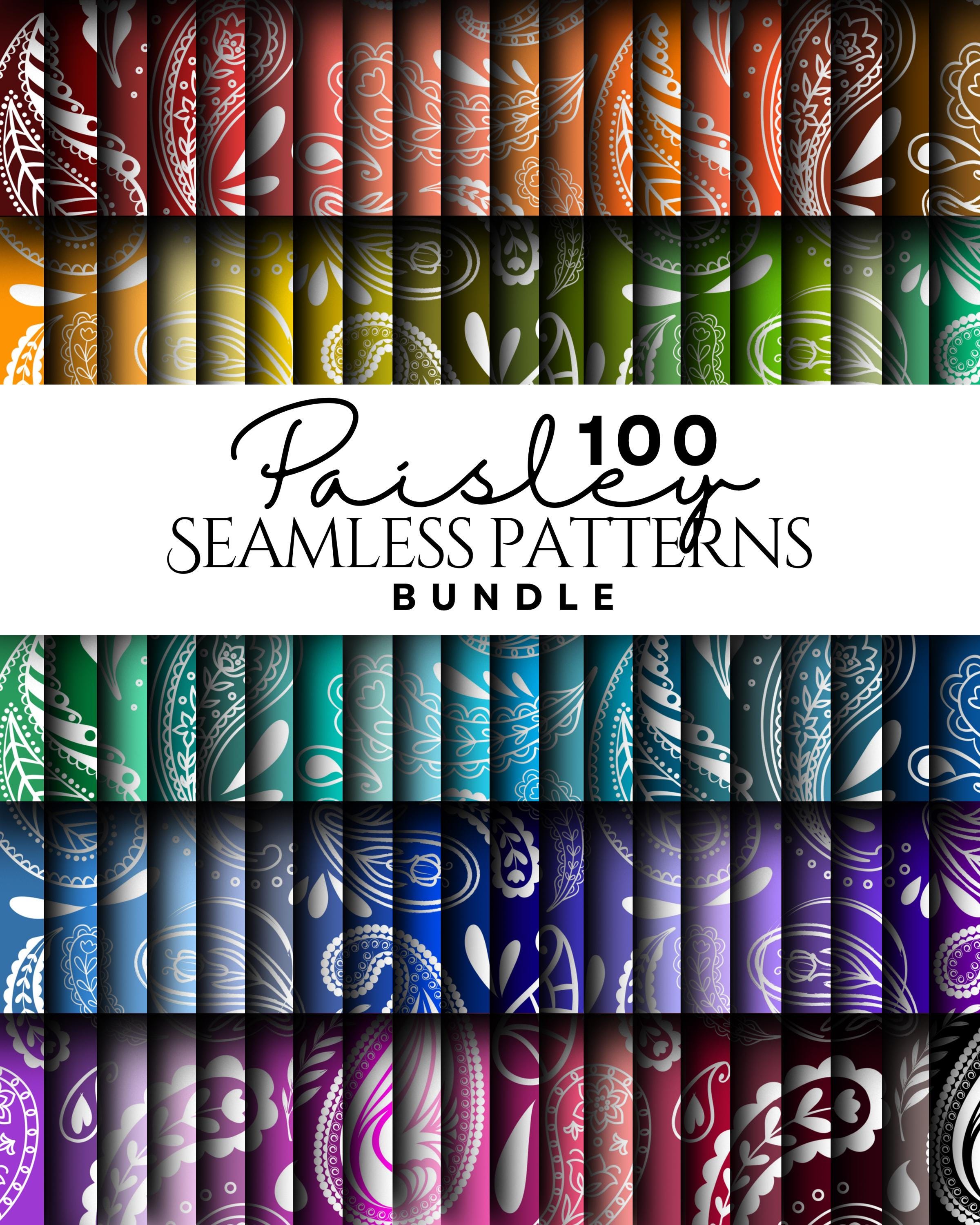 100 Colored Paisley Patterns, Digital Paper, Floral Paper, Repeating ...