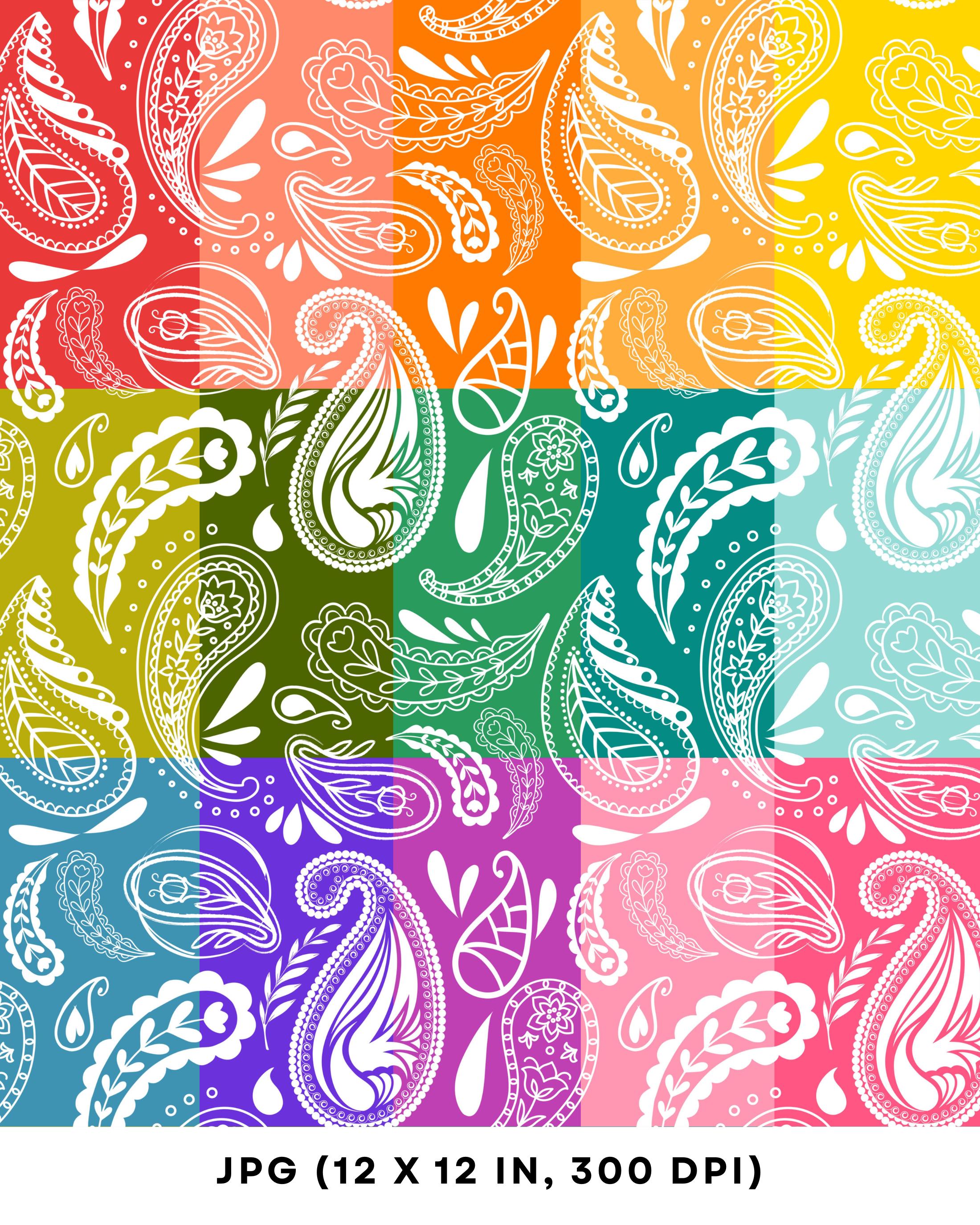 100 Colored Paisley Patterns, Digital Paper, Floral Paper, Repeating ...