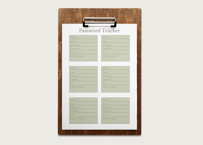 Printable Password Tracker: A4 PDF Digital Download - Etsy