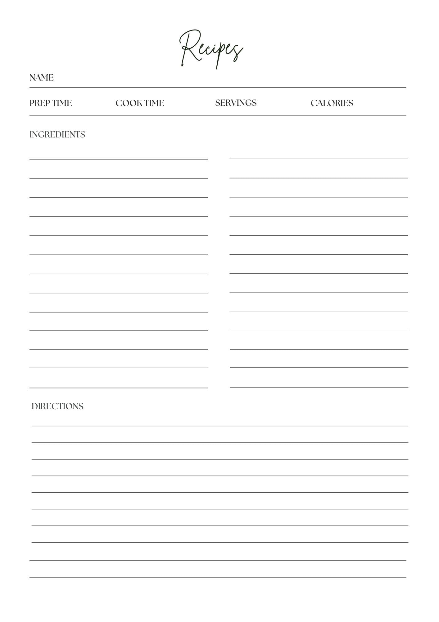 Printable Blank Recipe Card Template: Minimalist A4 (digital Download ...